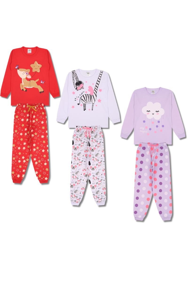 Kit Pijama Longo Infantil Feminino - Kit 2 Pijamas