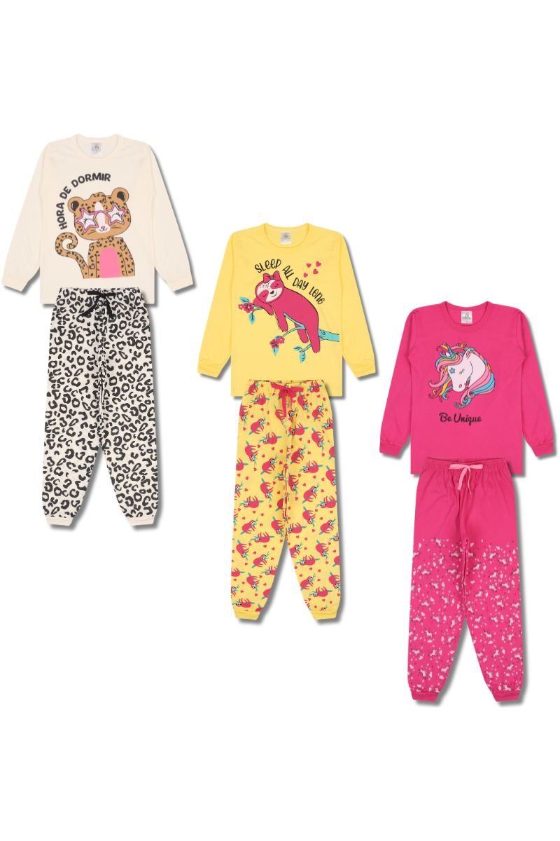 Kit Pijama Longo Infantil Feminino - Kit 2 Pijamas