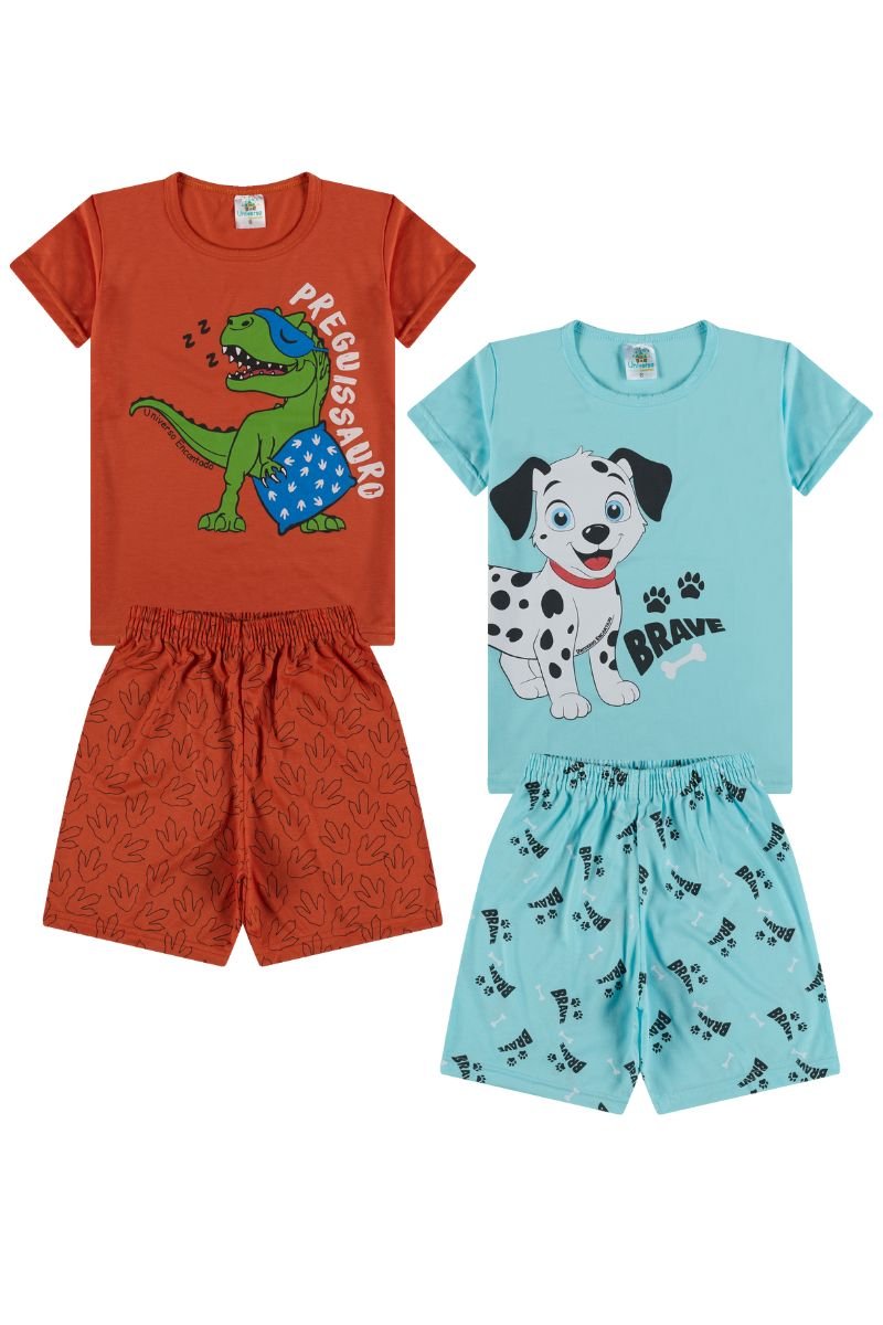 Kit Sortido Pijama Curto Infantil Masculino - Kit 5 Pijamas