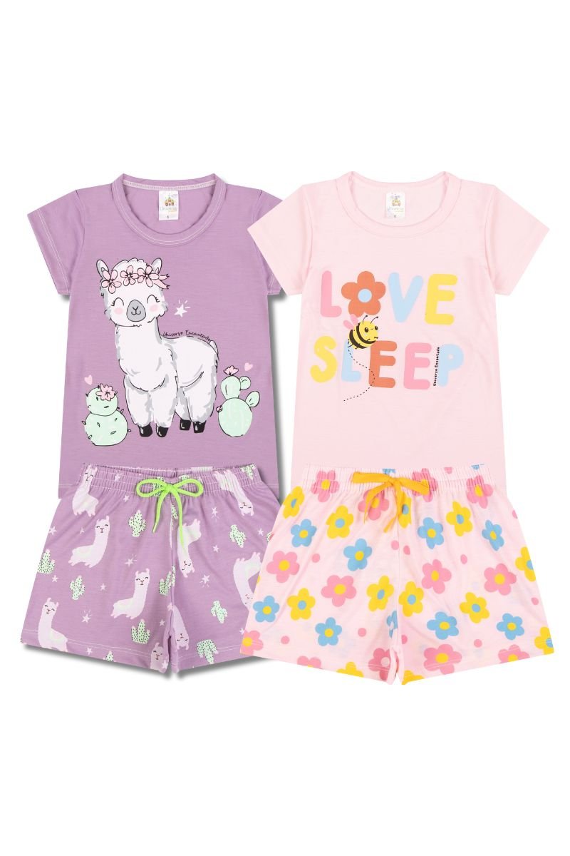 Kit Sortido Pijama Curto Infantil Feminino - Kit 5 Pijamas