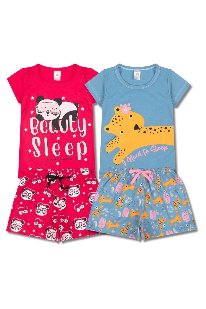 Kit Sortido Pijama Curto Infantil Feminino - Kit 5 Pijamas